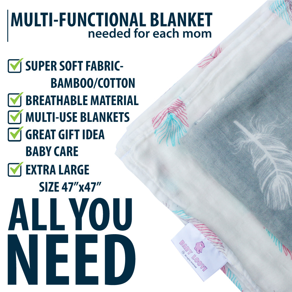Large White/Gray Muslin Baby Wrap Bamboo Cotton Modern Organic ...
