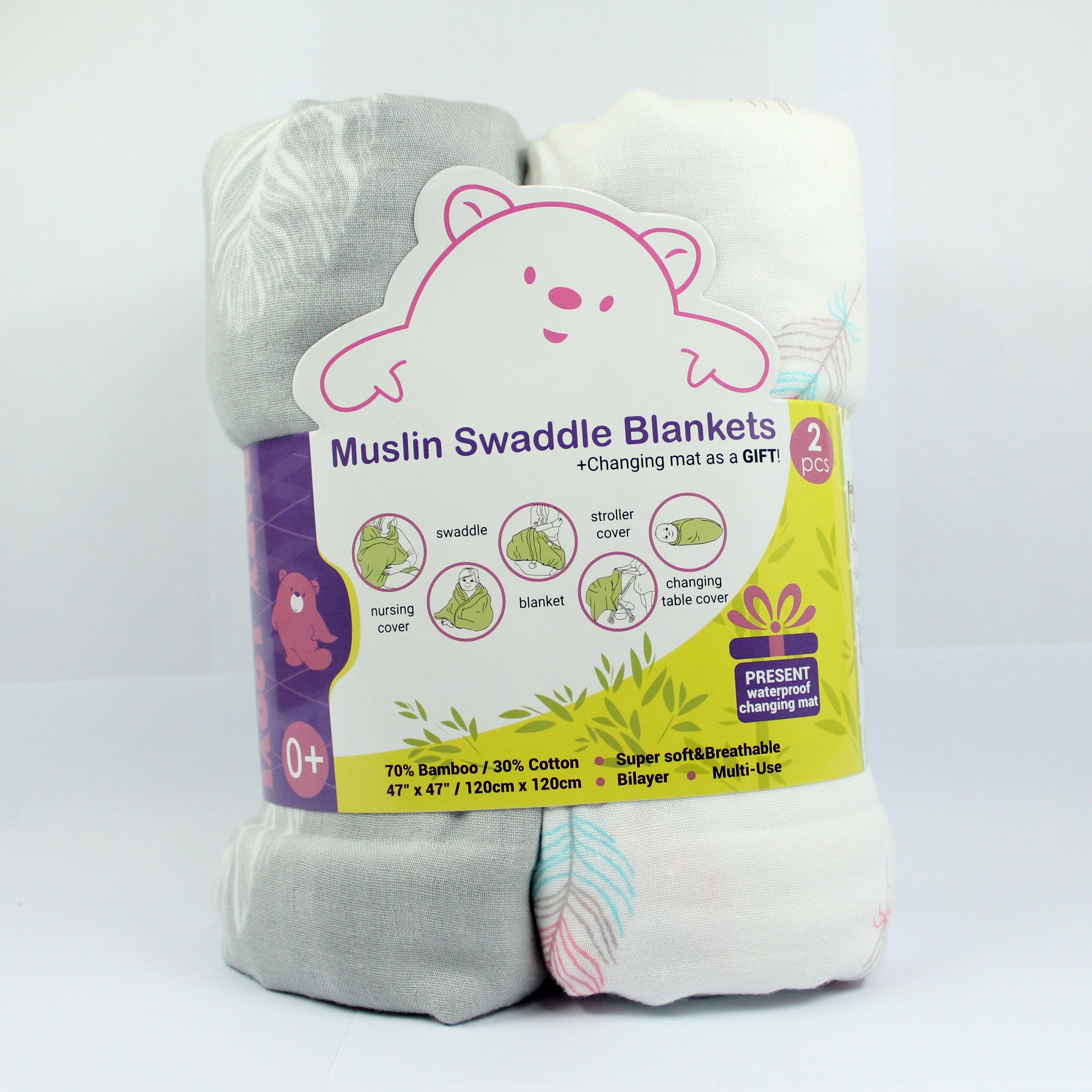 Large White/Gray Muslin Baby Wrap Bamboo Cotton Modern Organic ...